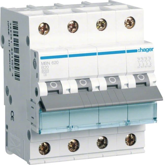 Interruttore Miniaturizzato Hager 3p N B 20A 6kA Modello MBN620 Interruttore Miniaturizzato Hager 3p N B 20A 6kA Modello MBN620