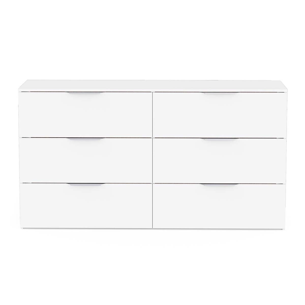 Commode meuble de rangement 6 tiroirs couleur blanc mat - Largeur 151,3 ...