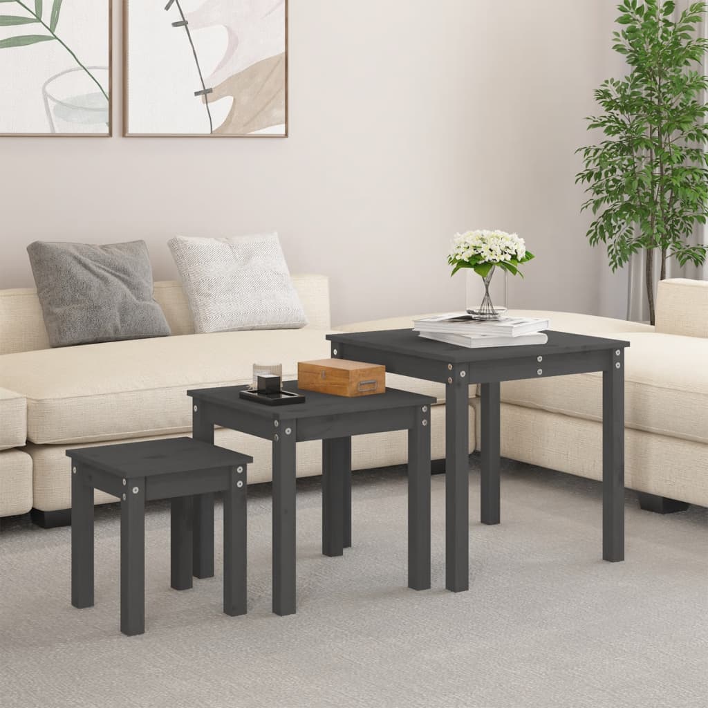 Maison Exclusive - Tables gigognes 3 pcs Gris Bois de pin massif ...