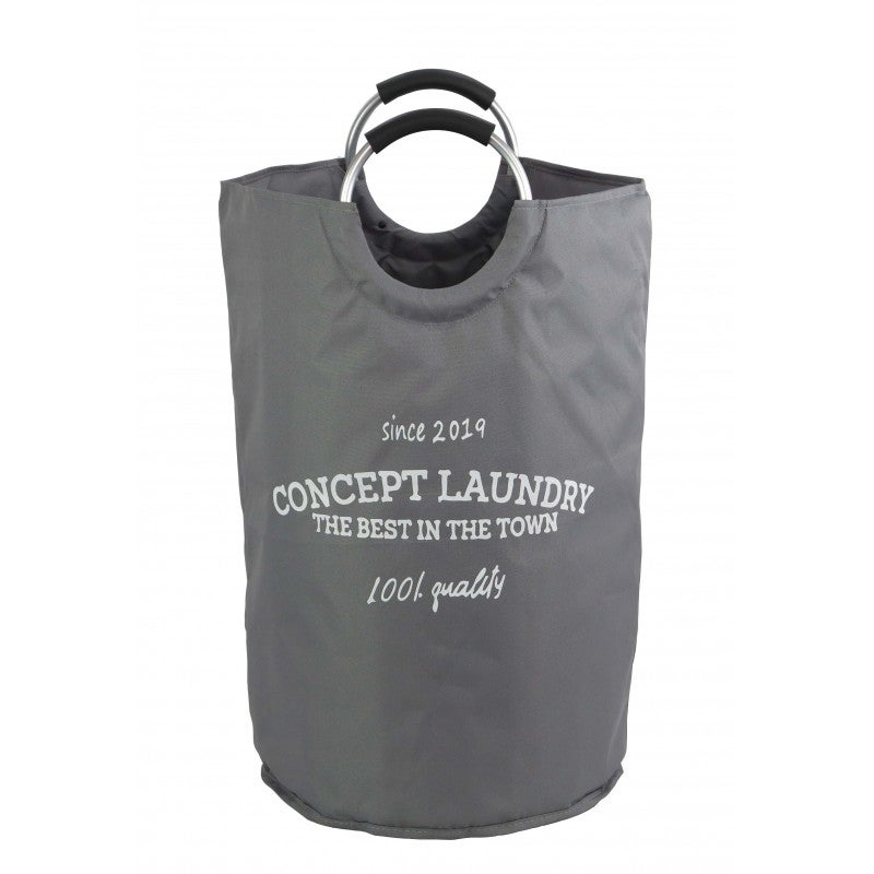 Sac à linge pliable rond en tissu gris avec poignées - BAG | Leroy Merlin