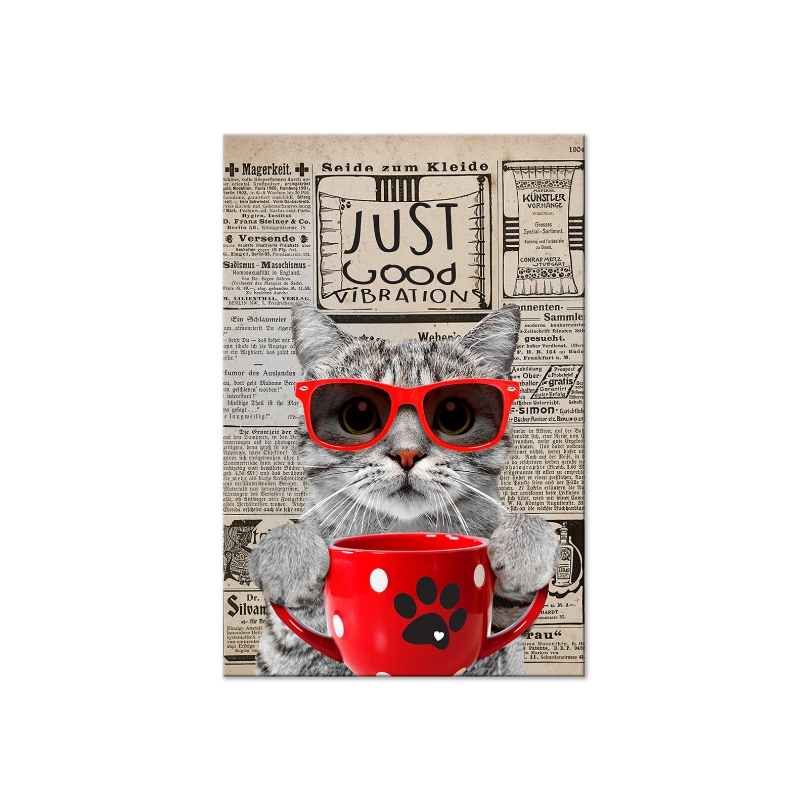 Tableau Cat With Coffee Vertical - 40 x 60 cm | Leroy Merlin