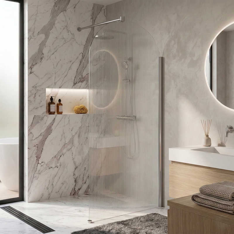 Paroi de douche italienne flûtée - 110 x 195 cm - Chrome - SIENA ...