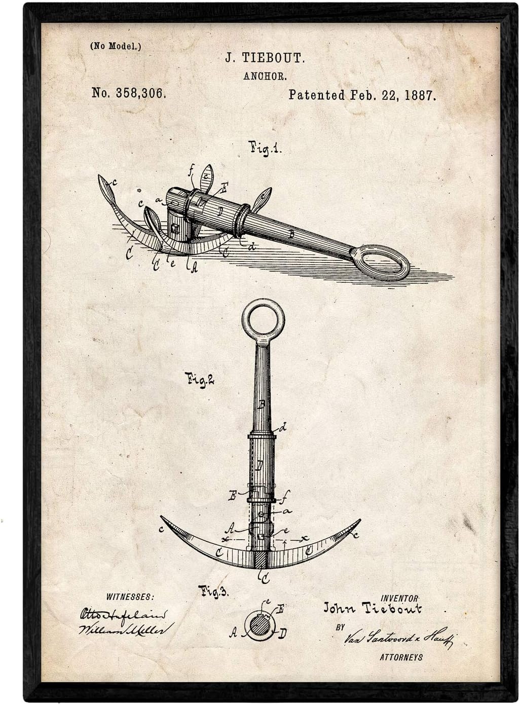 Affiche De Brevet Ancre. Perte Avec Old Patent Design Black Cadre A4 ...