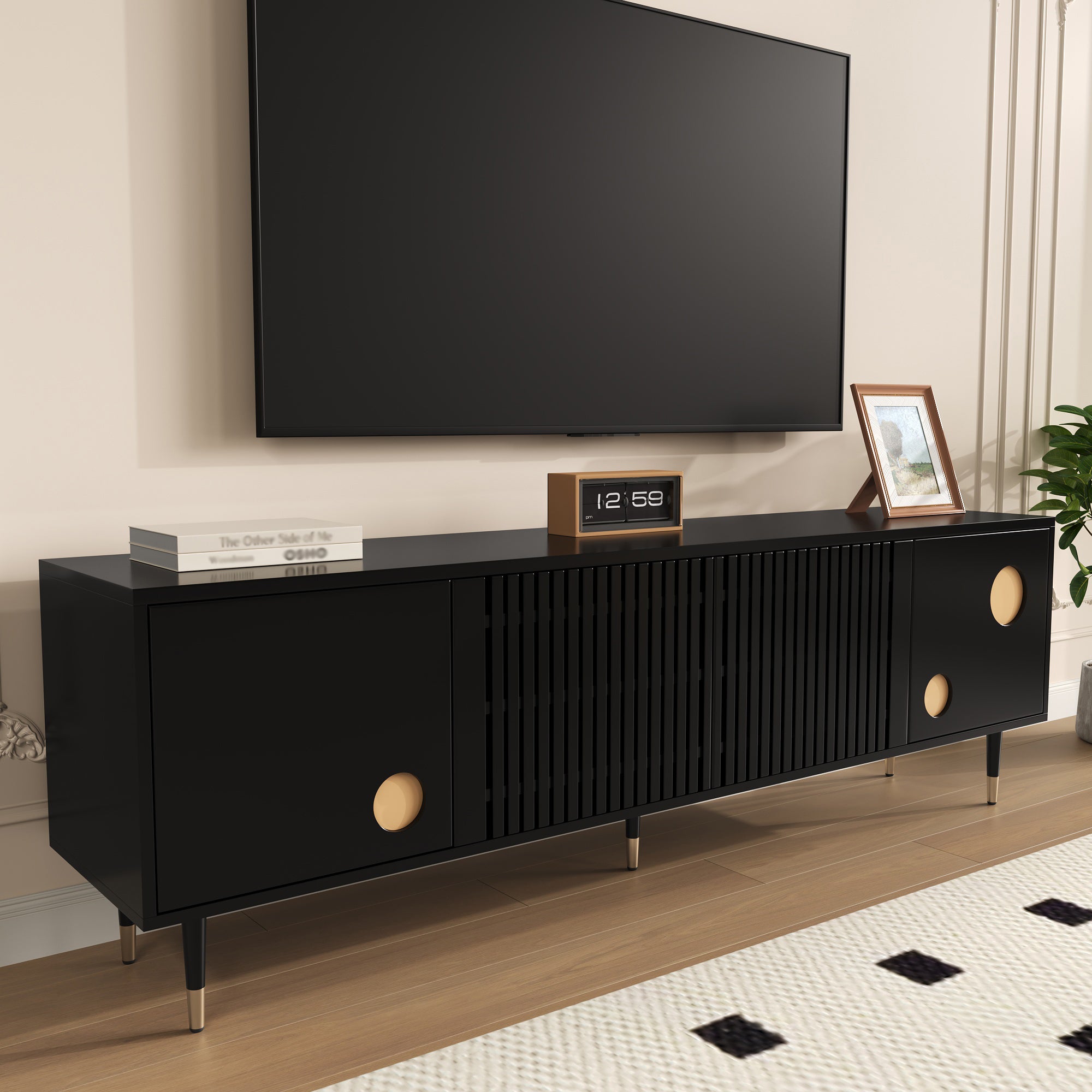 Meuble TV Contemporain avec 2 Portes et Espaces Fermés, Banc TV Design ...