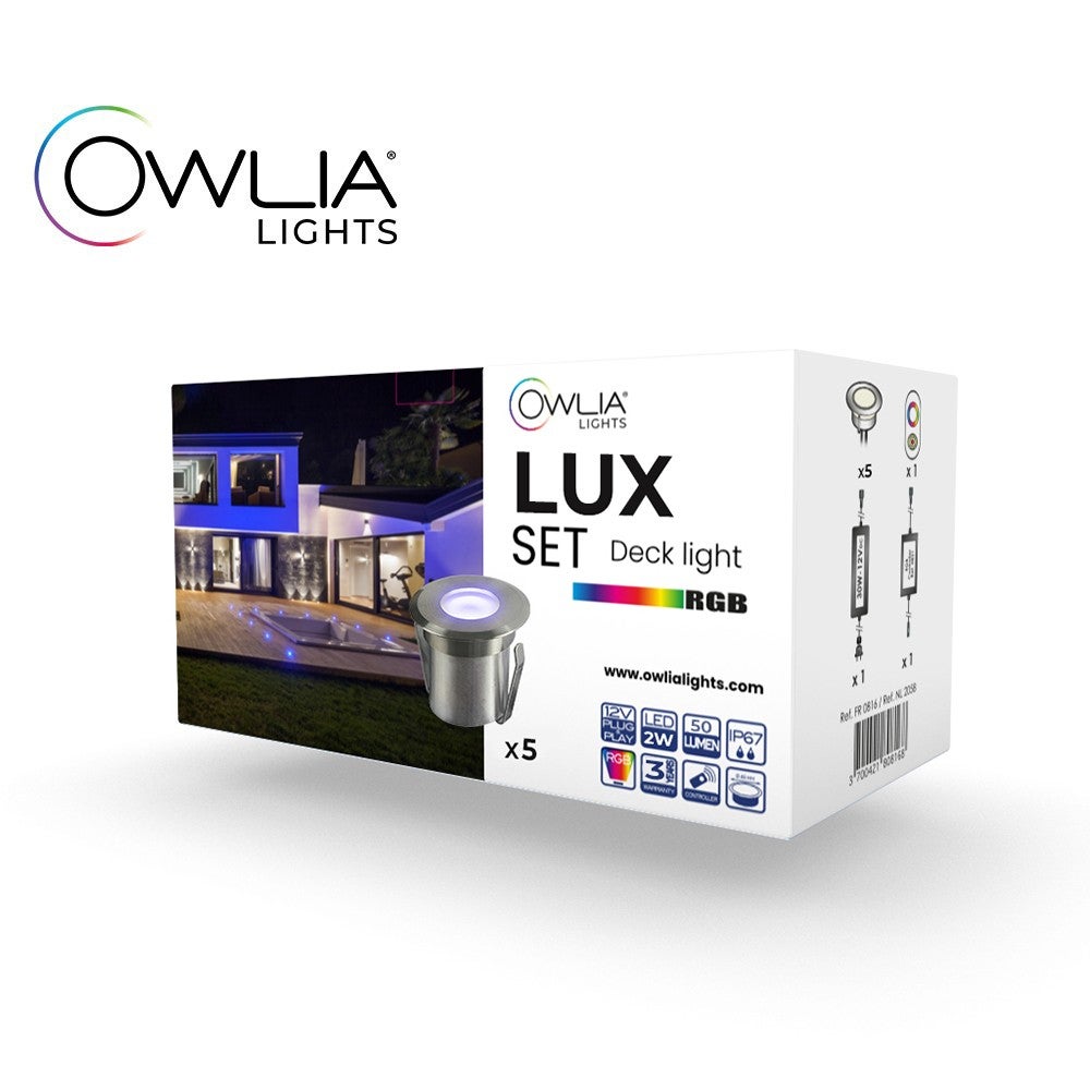 5 Focos LED RGB LUX + Transformador 30W - OWLIA - Vida útil media 50. ...