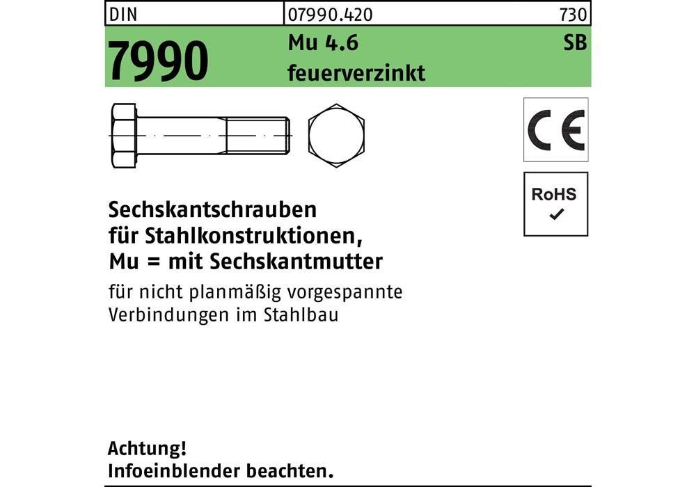 Reyher Vis hexagonale DIN 7990 m.Sechskantmutter x115mm | Leroy Merlin