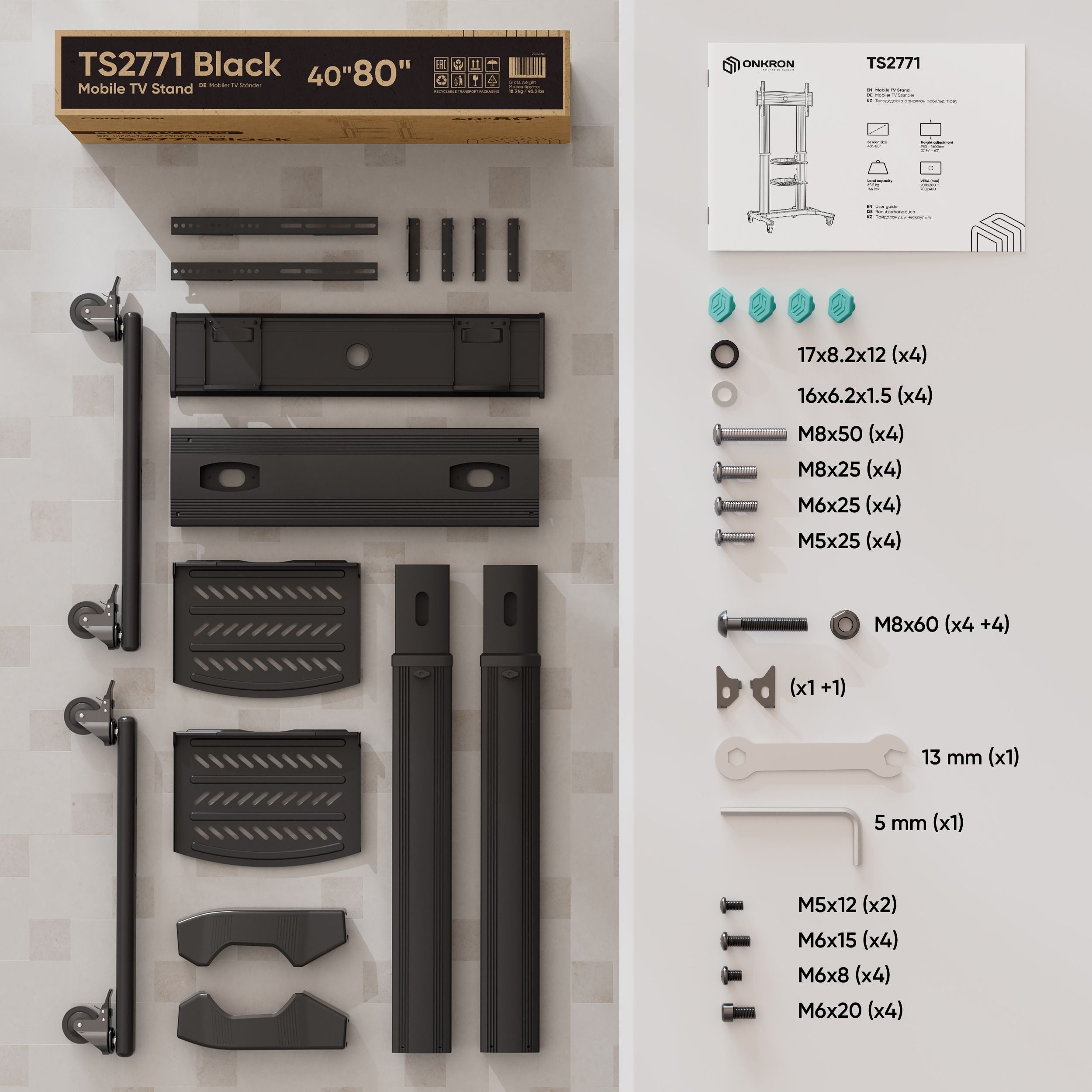 ONKRON Aluminium Support TV Roulettes pour 40" - 80" Ecran & TV, Pied ...