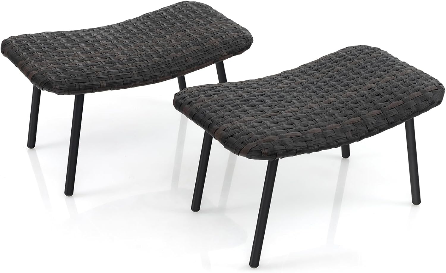 Lot de 2 Poufs en Rotin PE, Ottomans Repose-Pieds d’Extérieur, Mousse ...