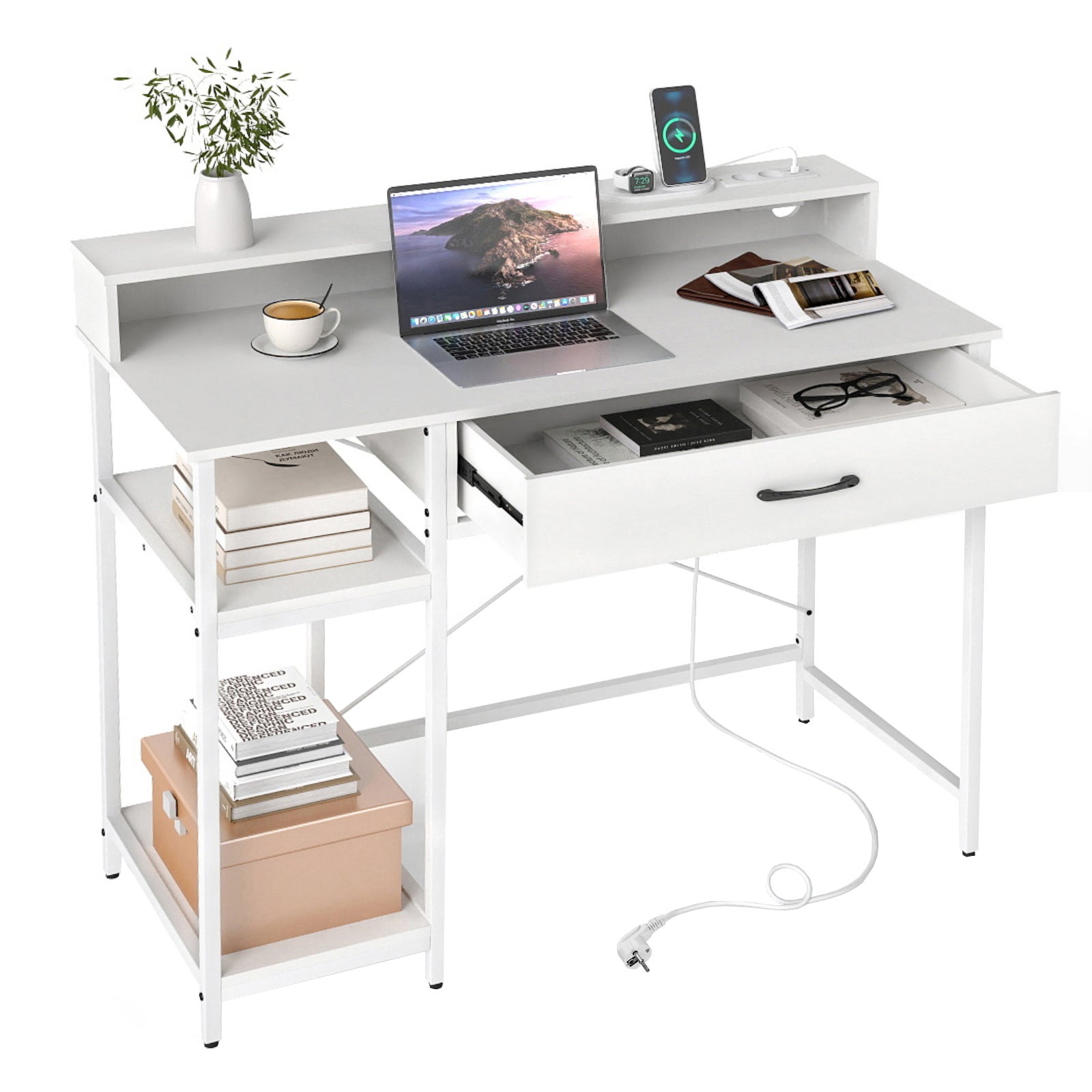 Bureau avec Rangement, Table avec Station de Charge, Étagère Supérieure ...