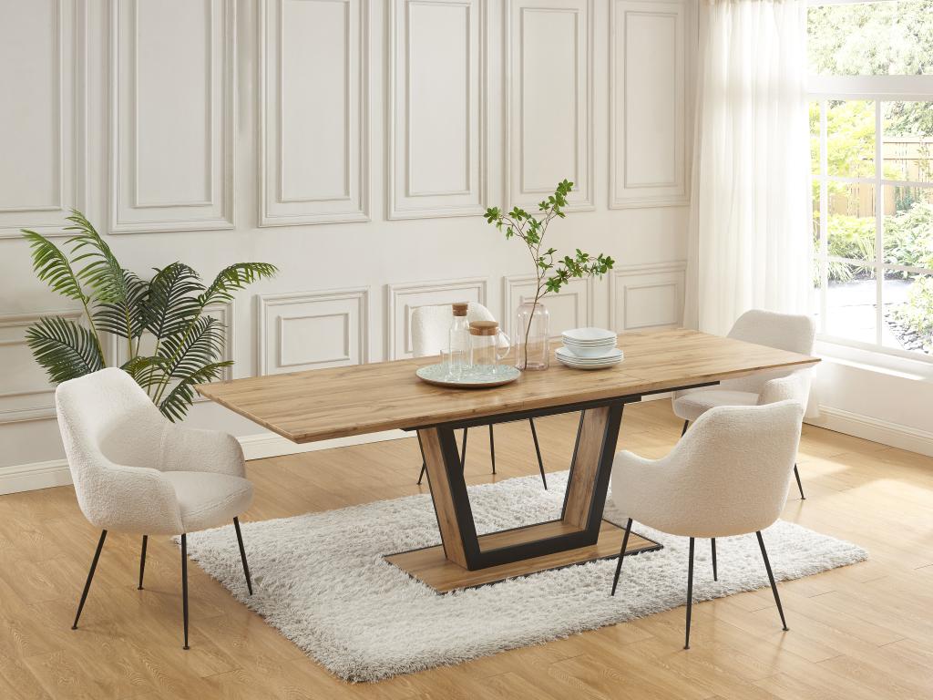 Mesa de comedor extensible 6 a 10 comensales de MDF y metal - Natural y ...