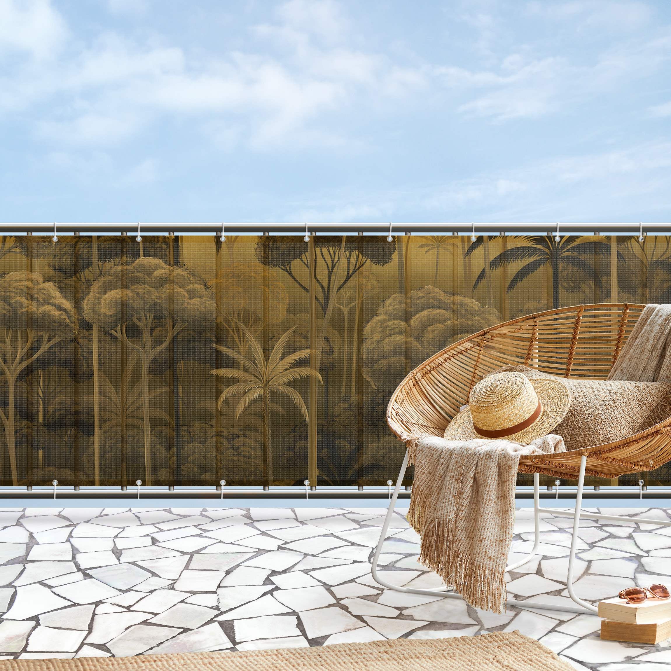 Brise-vue pour balcon - Grands arbres dans la jungle en tons dorés 650 ...