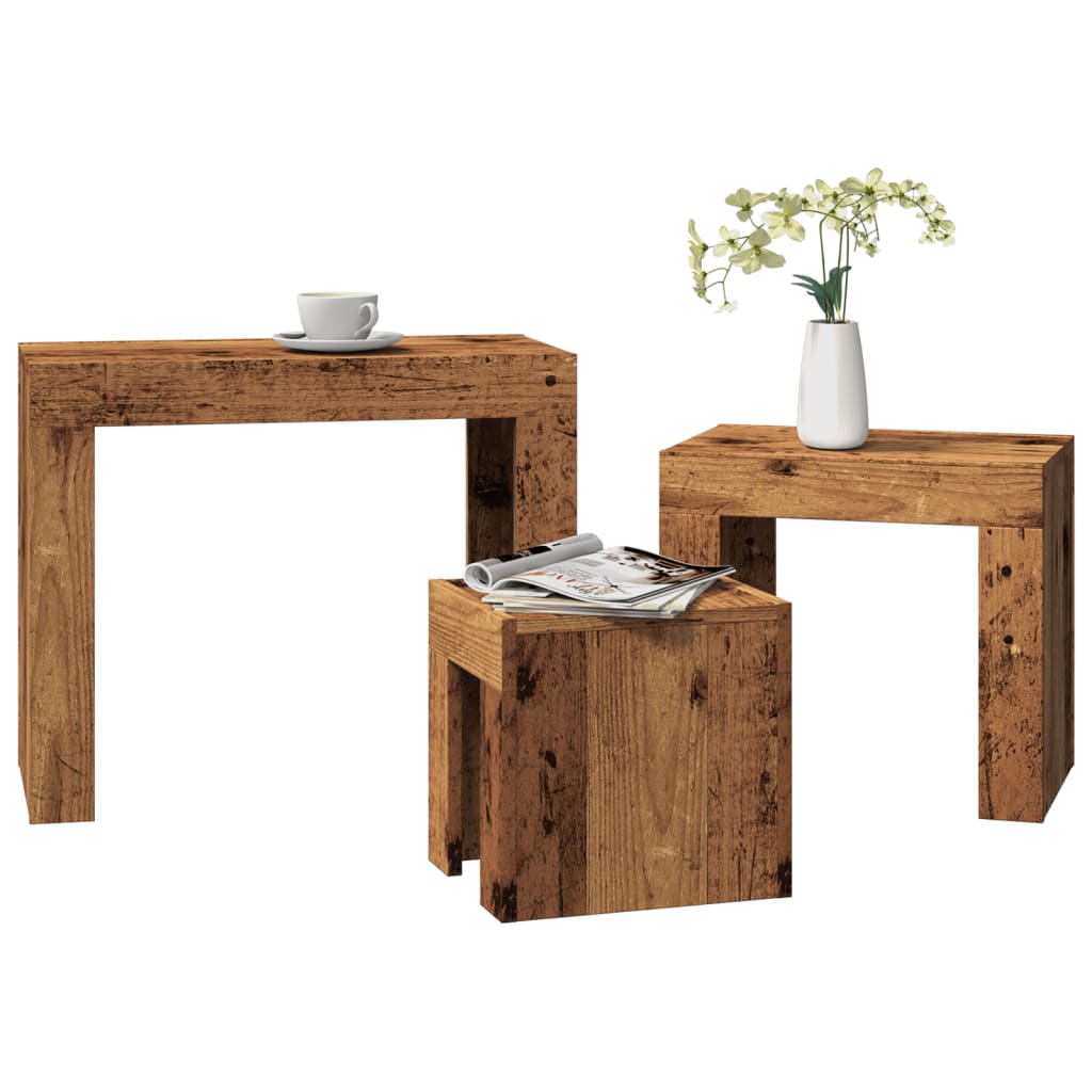 Tables basses | Tables gigognes | Bout de canapé 3 pcs vieux bois bois ...