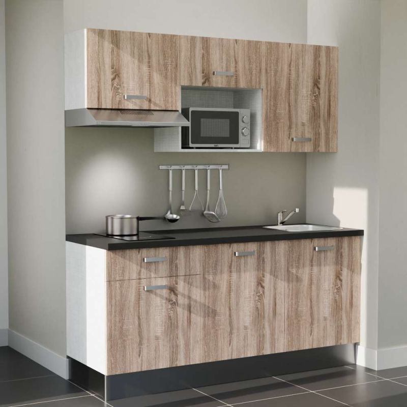 Kitchenette K30L-PT - 180 cm - plan stratifié, évier inox, - Façade ...