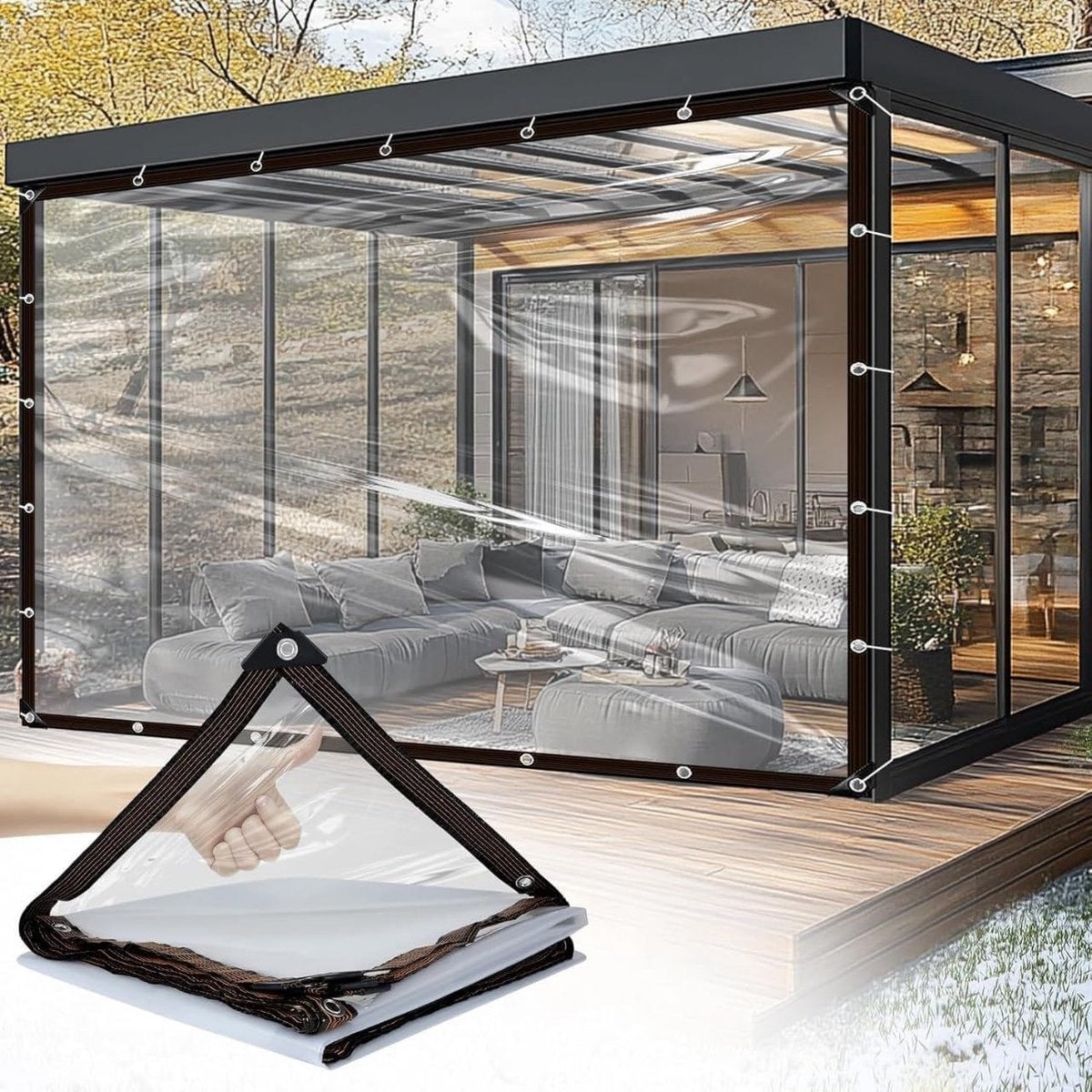 Bâche,Transparente,pour usage extérieur,3m x 5m,Oeillets 10 mm ...