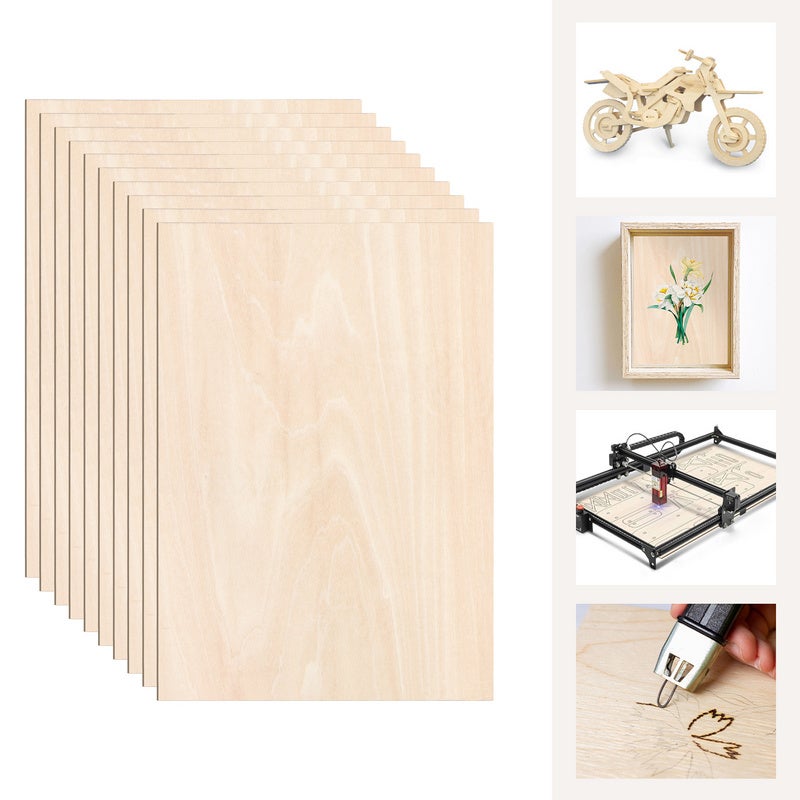 10 x Contrachapado de Madera Cruda A4 | 300 x 210 x 3 mm (+-- 0,5 mm ...