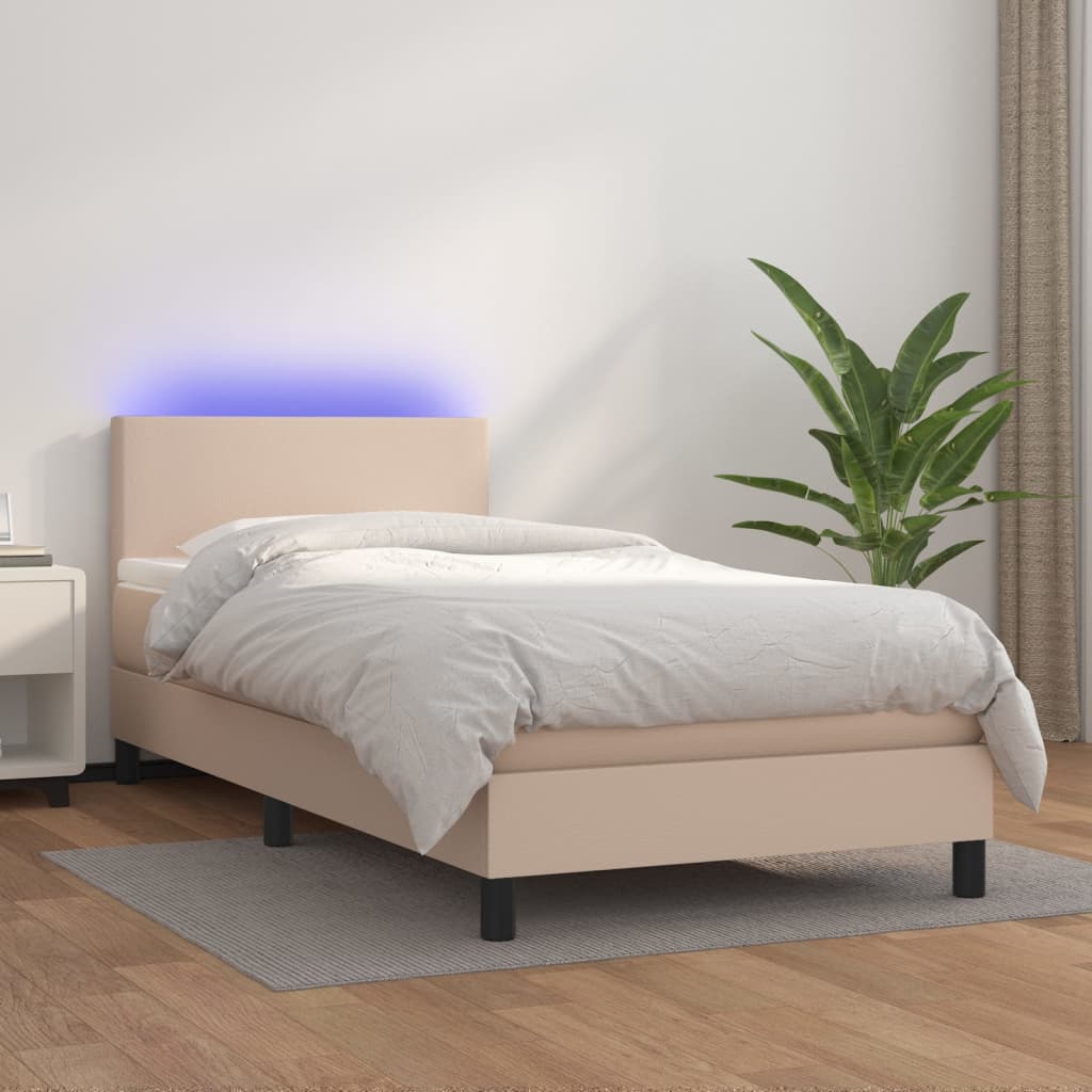 Cama box spring colchón LED cuero sintético capuchino 80x200 cm | Leroy ...