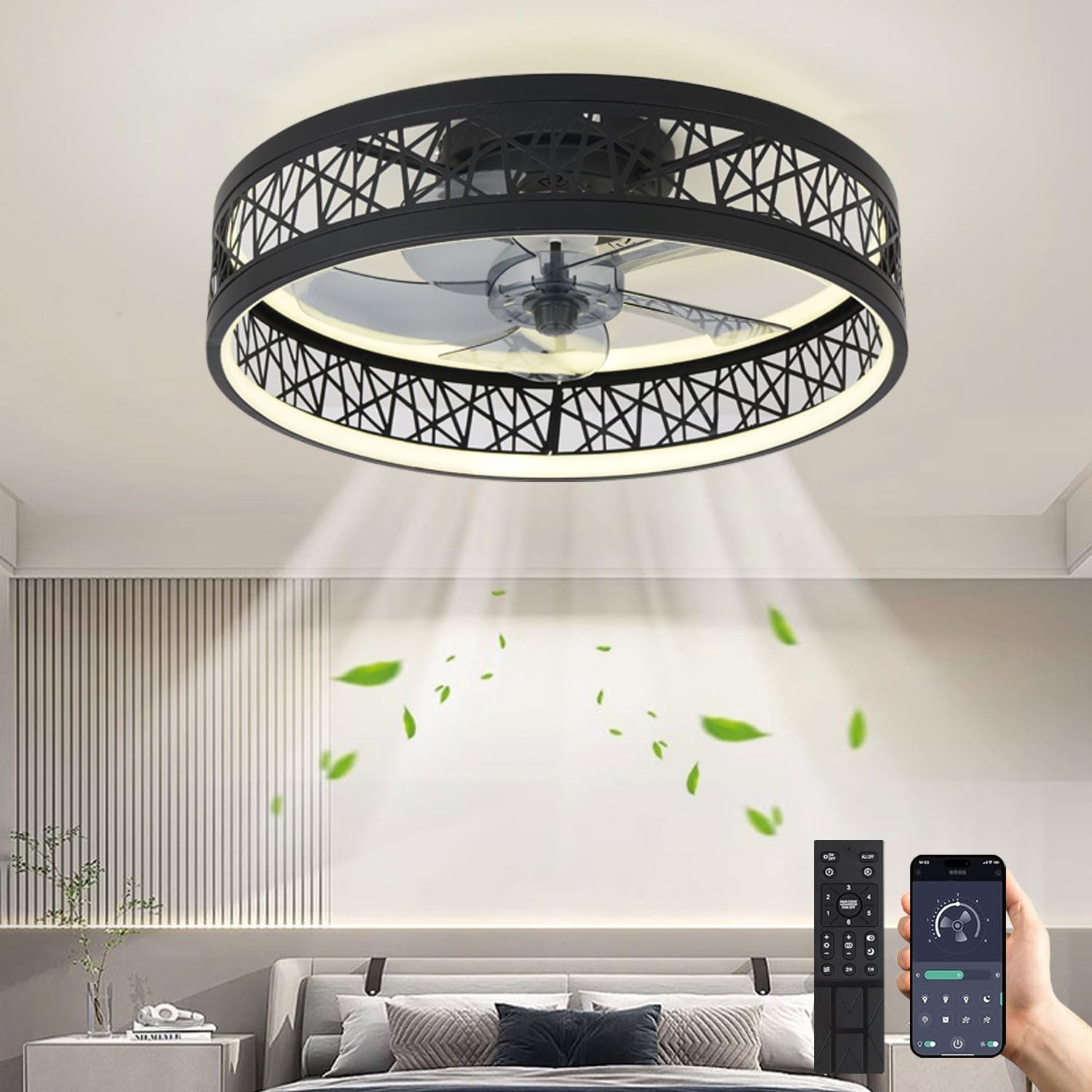 Ventilateur de plafond 50 cm avec lampe, télécommande/application ...