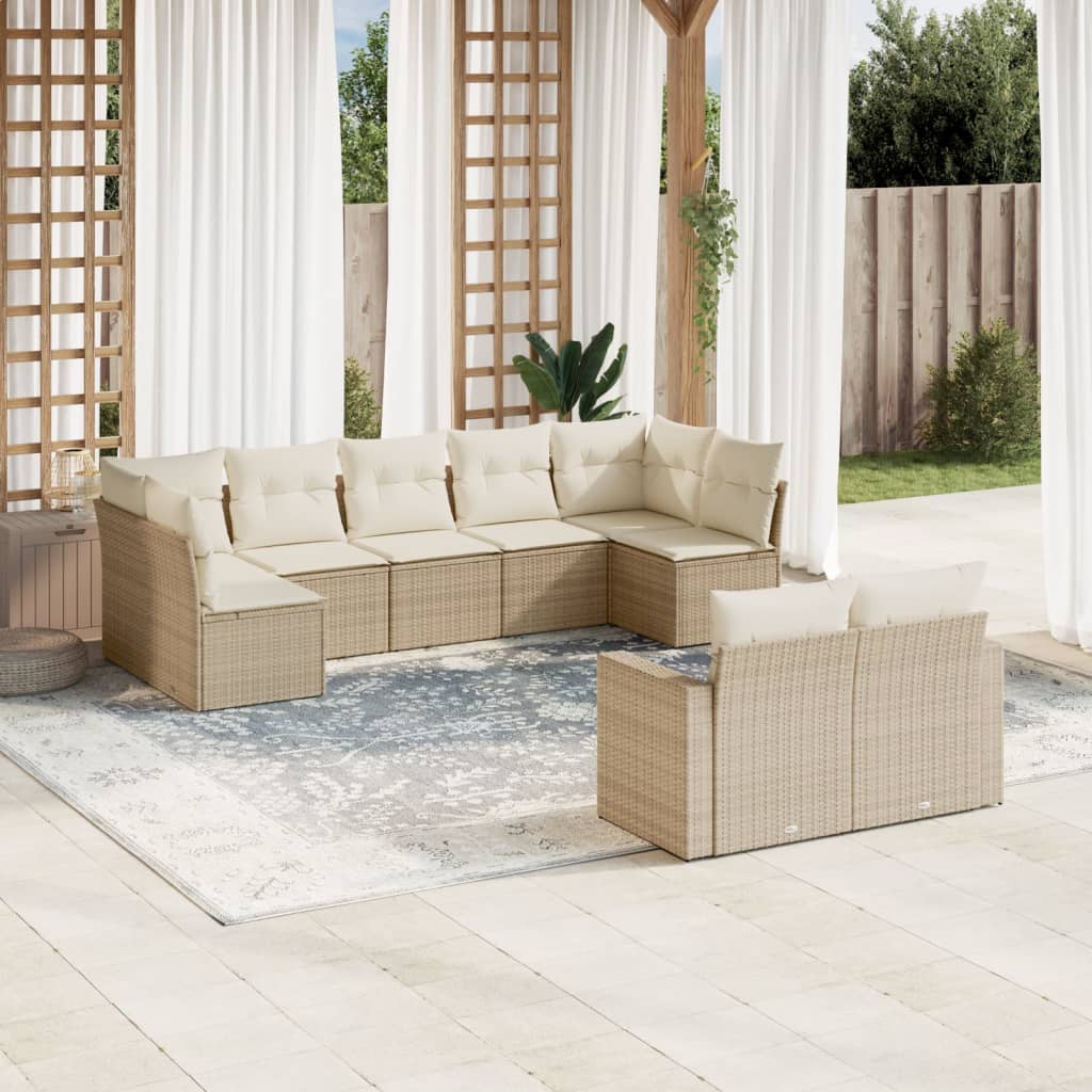 Salon de jardin avec coussins 9 pcs beige résine tressée vidaXL | Leroy ...