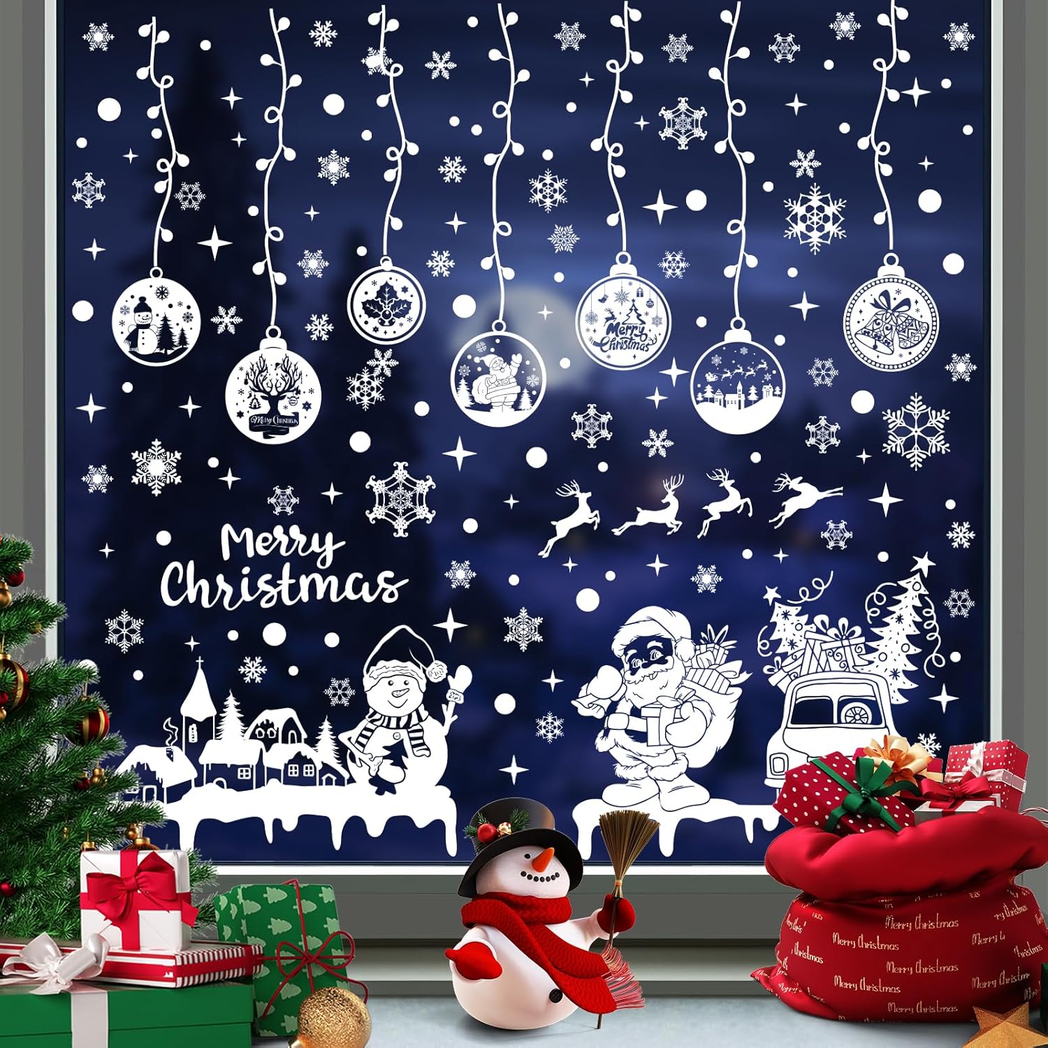 Autocollants Fenêtre Noël Réutilisables et Amovibles, Décoration de ...