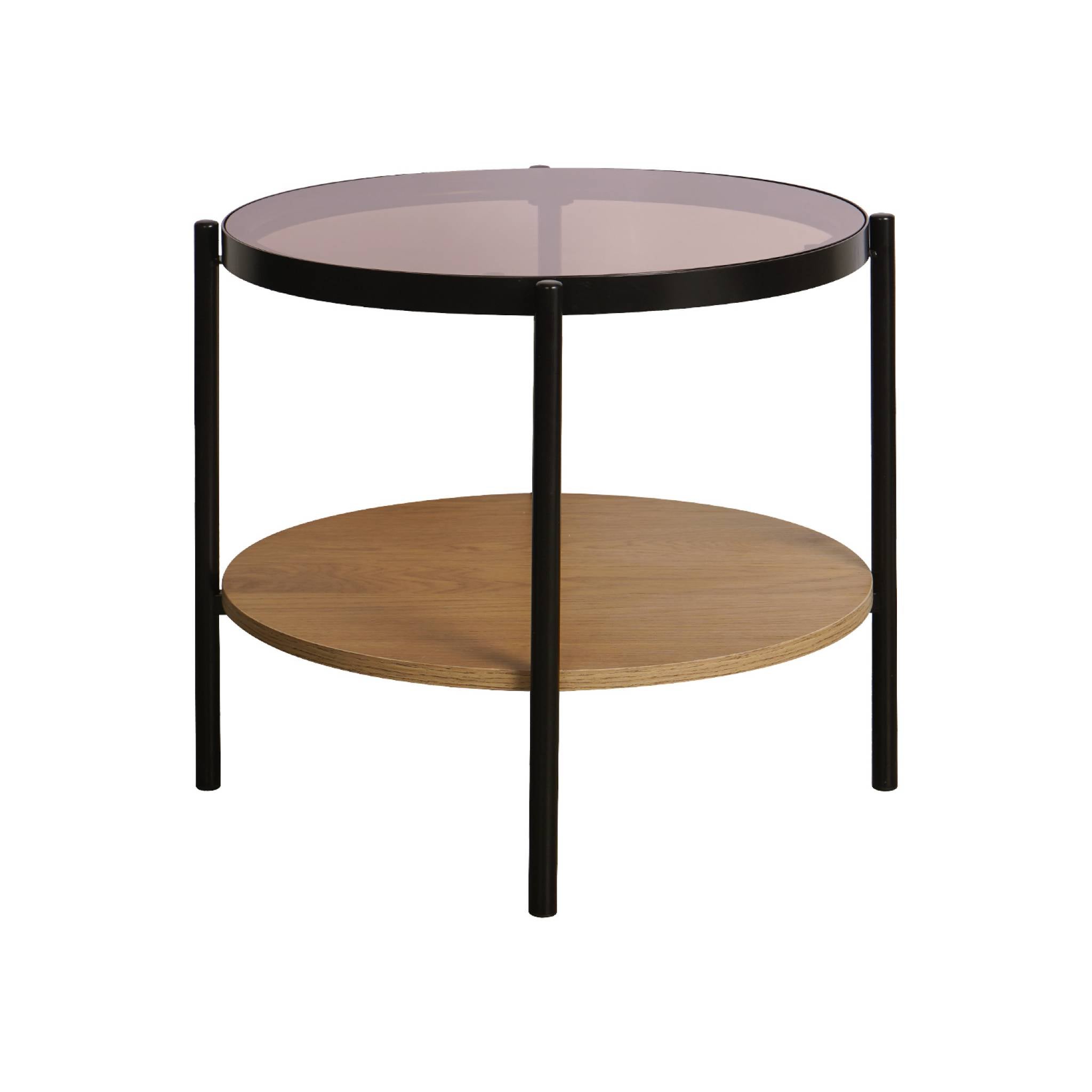 Table basse / d'appoint ronde 52 x 52 cm effet bois et métal noir. 2 ...