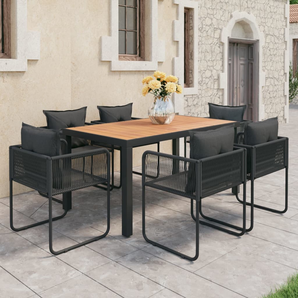 VidaXL Set de comedor de jardín de 7 piezas PVC ratán negro y marrón ...