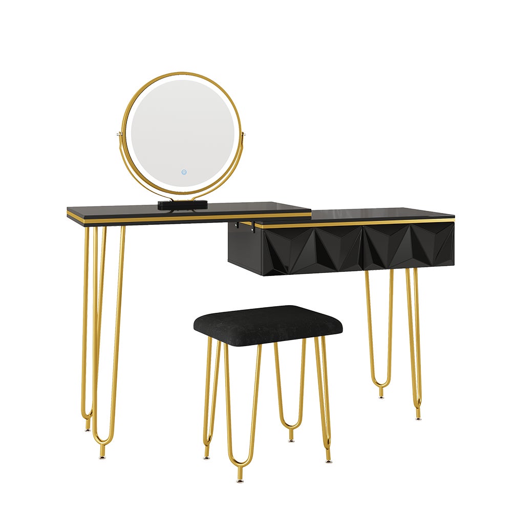 Vicco Coiffeuse Bella, Noir, 120cm avec miroir LED et tabouret | Leroy ...