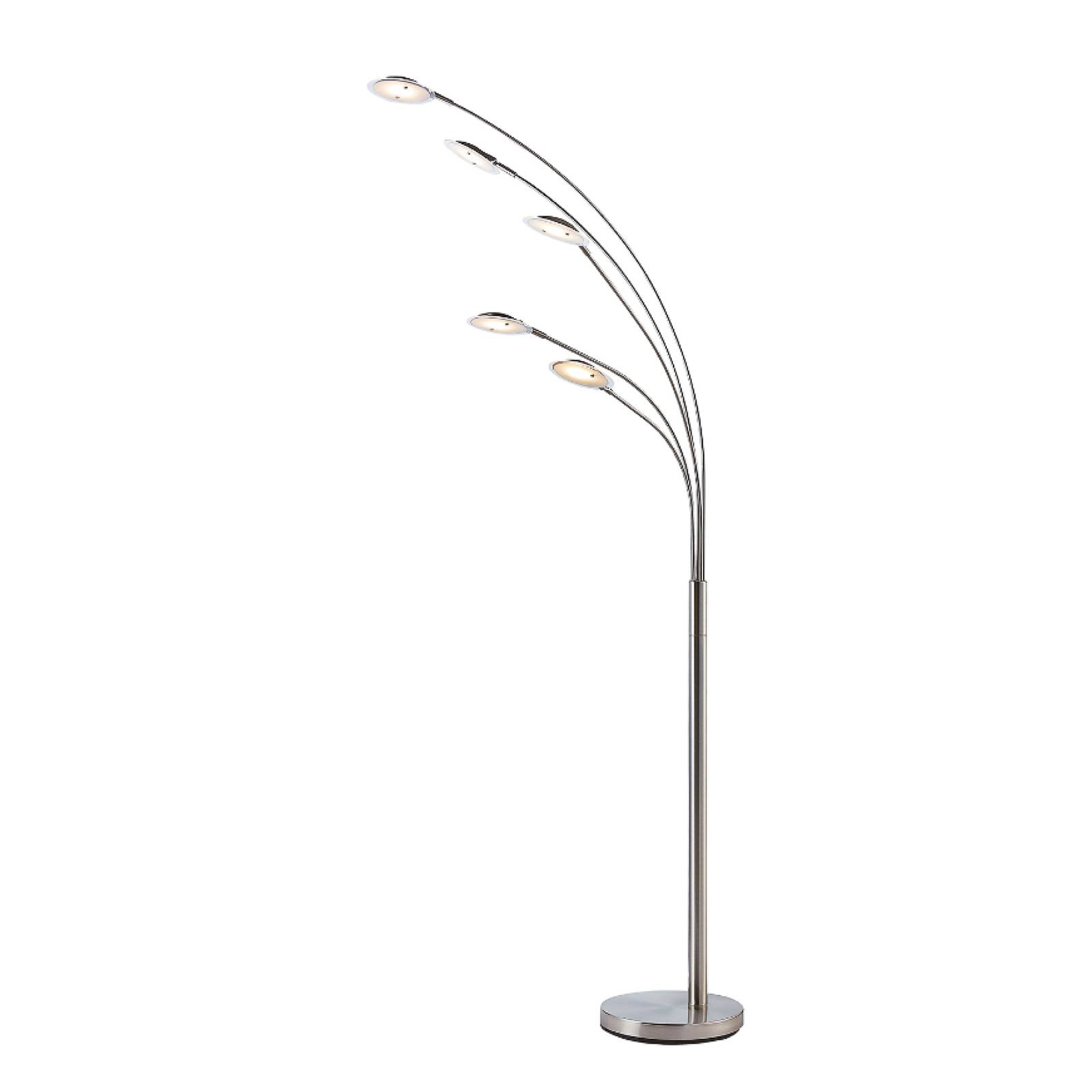 Lindby, lampe sur pied LED Anea, 179 cm, à 5 lampes, couleur nickel ...