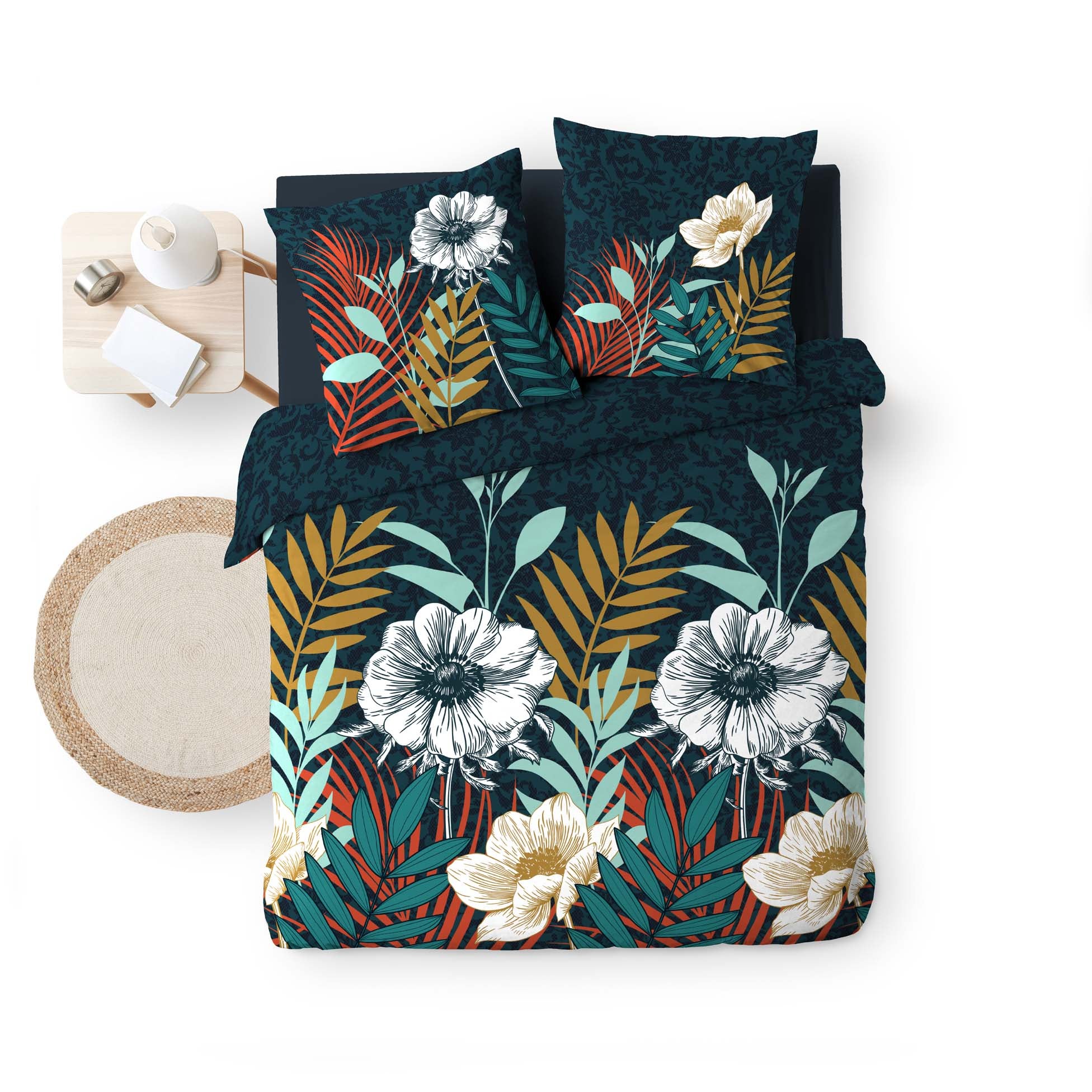 Housse couette + taies 240 x 260 cm Fleur d'adison | Leroy Merlin