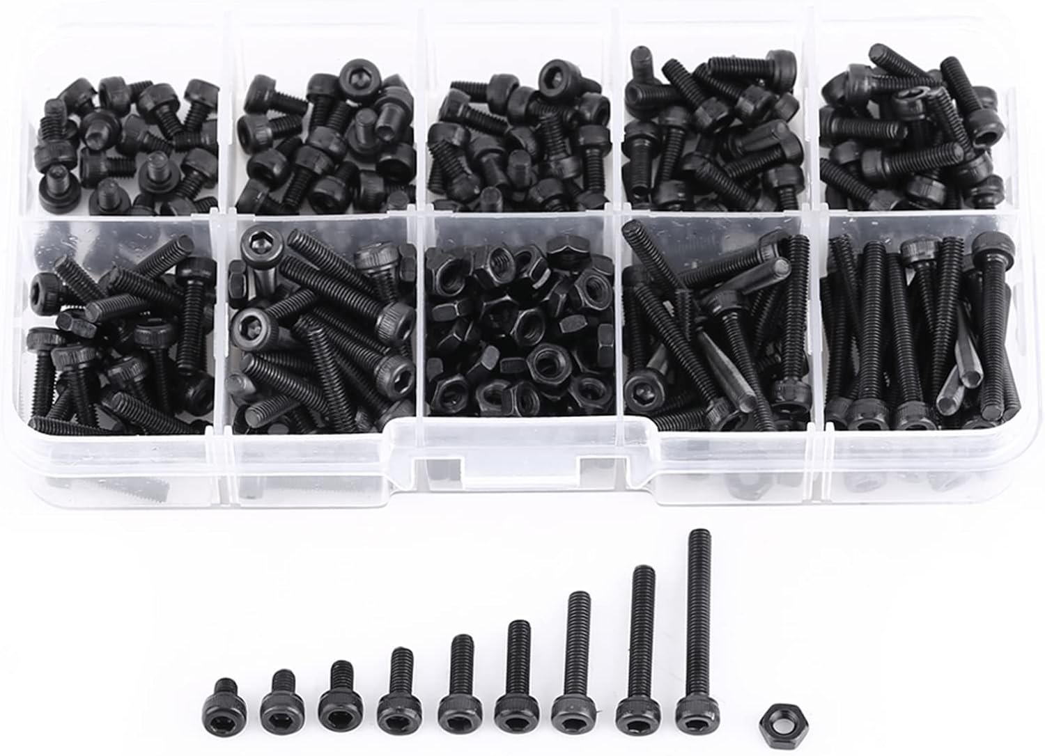 280pcs Vis M3 Noires + Écrous Hexagonaux – Assortiment Boulons Inbus 12 ...