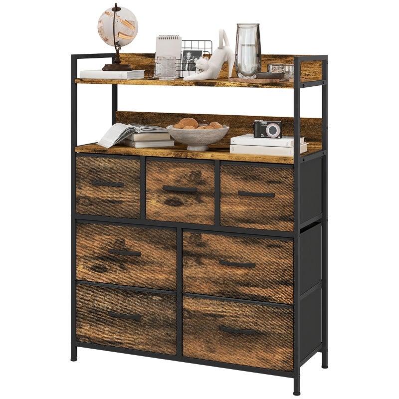 Cómoda HOMCOM con 7 cajones plegables de tela, mueble de almacenaje con ...