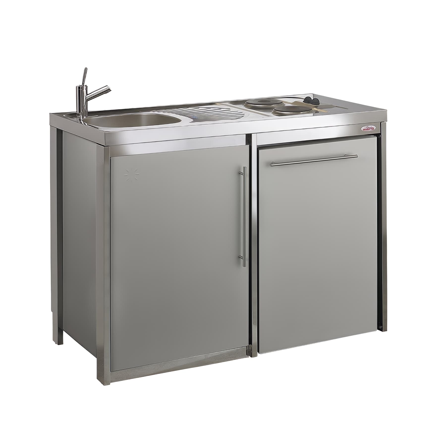 Meuble sous évier métal MODERNA METALLINE pieds inox couleur GRIS ALU 1 ...