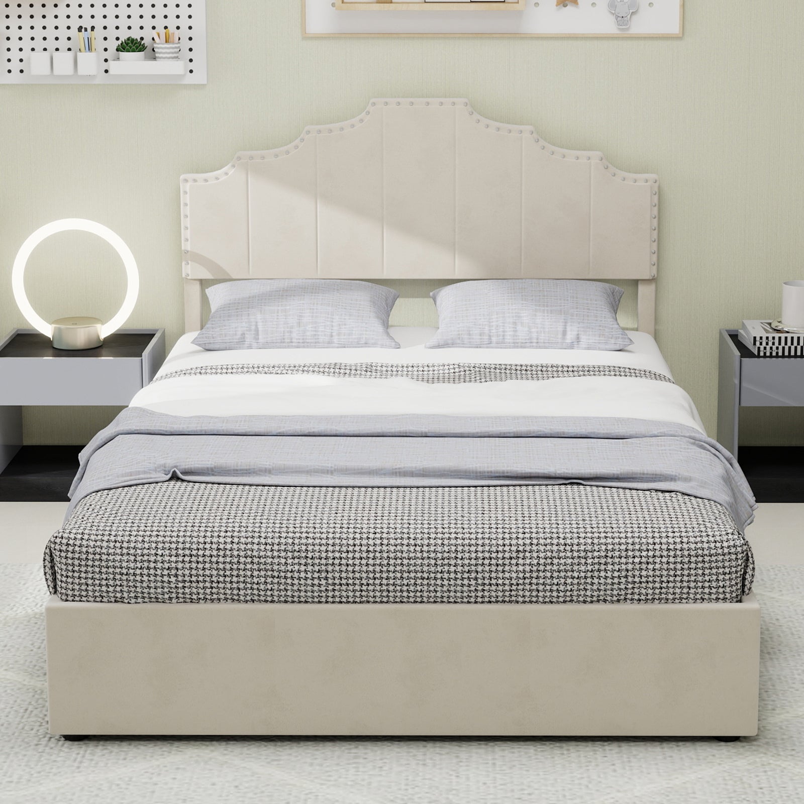 Cama Suave Minimalista Moderna 160×200 cm (Beige): Cabecera Cómoda ...
