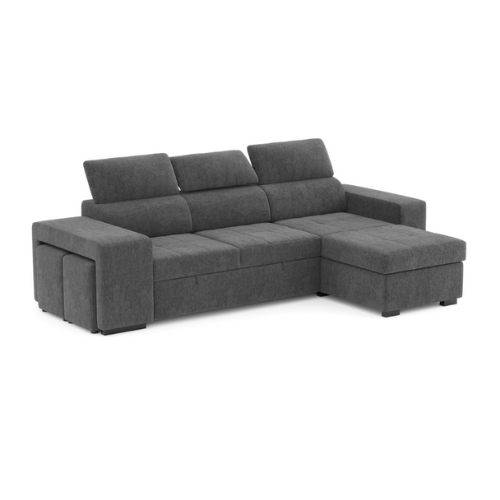 BUDWING John - Divano Letto Grigio Scuro a 3 Posti con Chaise Longue ...