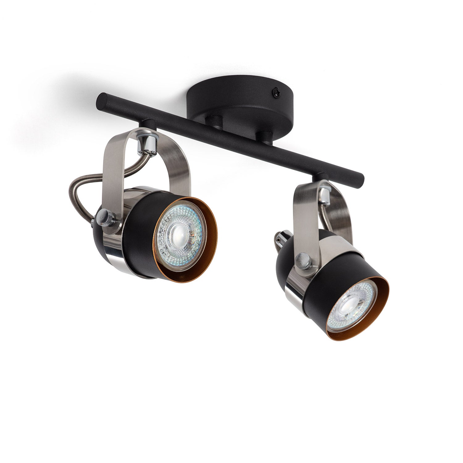 Ledkia - Lámpara de Techo Orientable Aluminio 2 Focos Negro Sinner ...