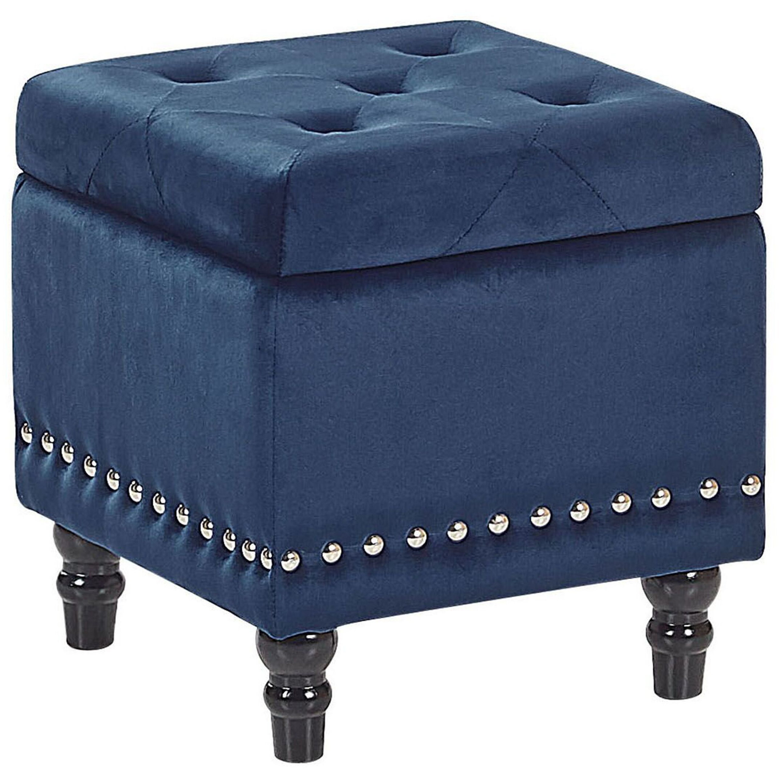 Pouf de rangement capitonné en velours bleu foncé LORETTO | Leroy Merlin