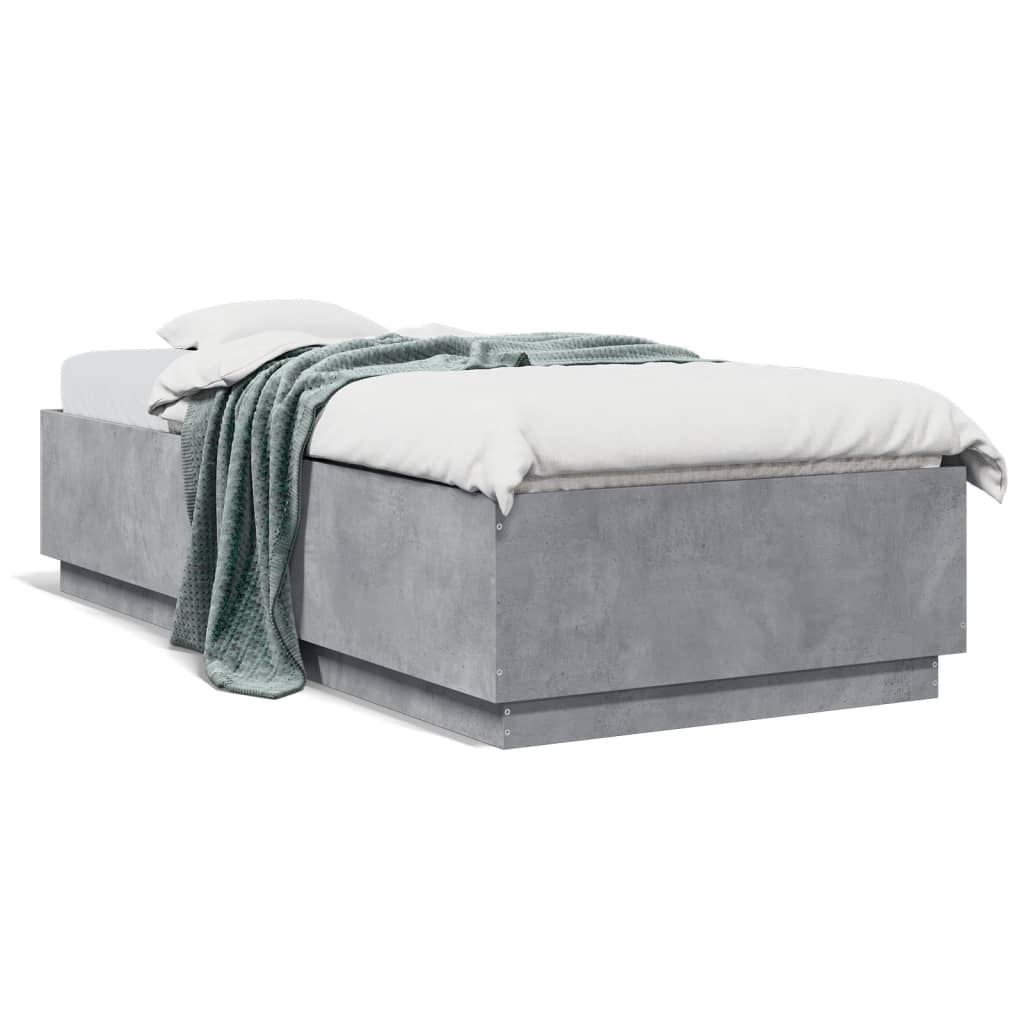 Lit simple | Lit adulte | Cadre lit gris béton 90x200 cm bois d ...