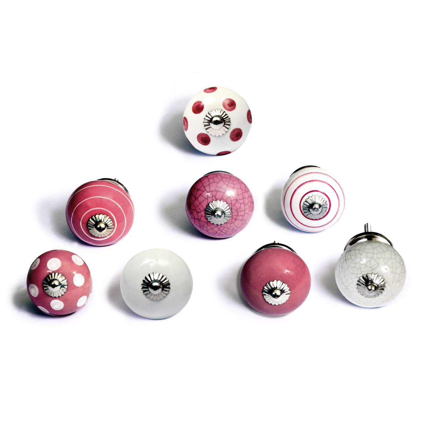 Juego de 8 pomos de cerámica en blanco y rosa, pintados a mano con ...