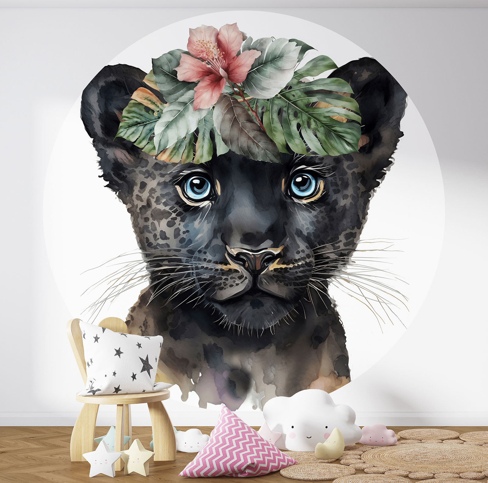 Carta da parati Cerchio / Rotondo per Bambini - Piccola Pantera Nera - Diametro 40 cm | Leroy Merlin