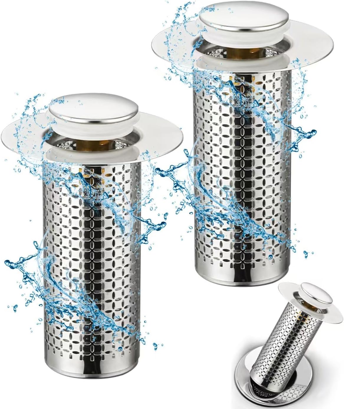 2 Pièces Bonde de Lavabo Universel Pop Up,34-40mm Bouchon de Lavabo Pop ...