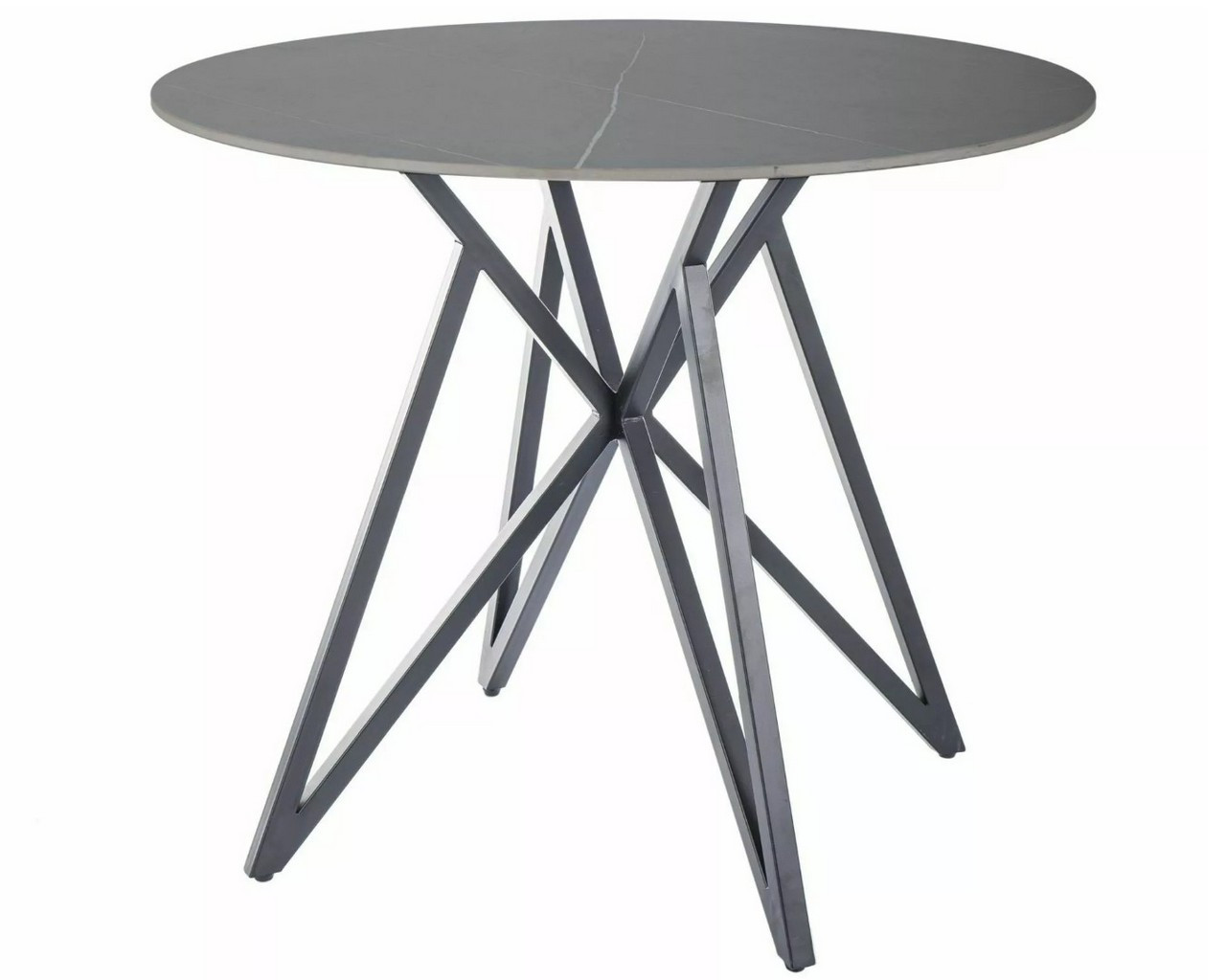 Table à manger ronde 90 cm aspect marbre gris avec pied en métal noir ...