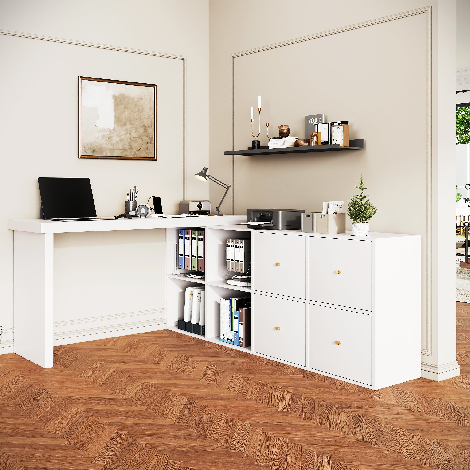 Bureau d'angle pivotant avec 4 compartiments et 4 tiroirs - 120 x 48 x ...