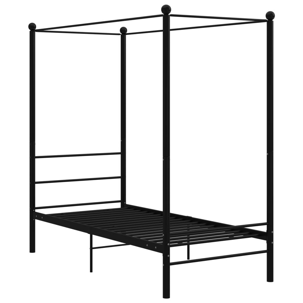 Cadre de lit à baldaquin sans matelas noir métal 90x200 cm — COMFORTXL ...