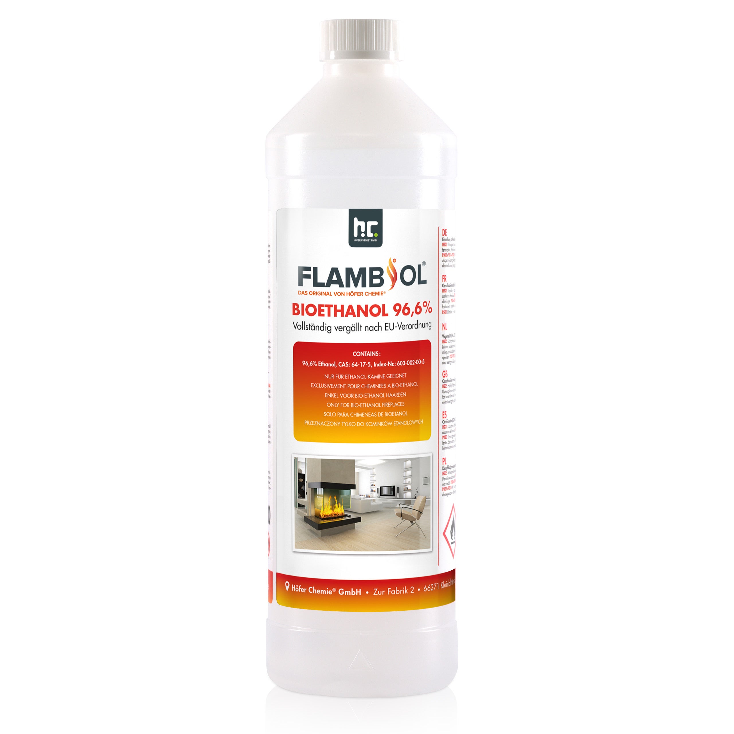 1 x Bioéthanol à 96,6% dénaturé FLAMBIOL® en bouteille de 1L | Leroy Merlin