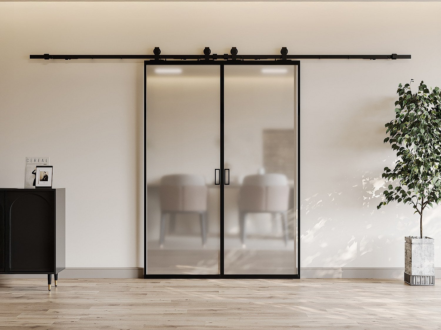 Porte coulissante double avec système en applique - aluminium et verre ...