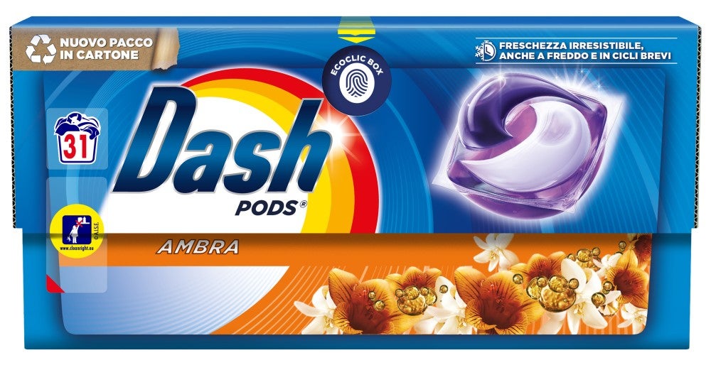 Machine à laver Dash Ecodosi 31 pièces Ambre Fabriqué en Italie | Leroy ...