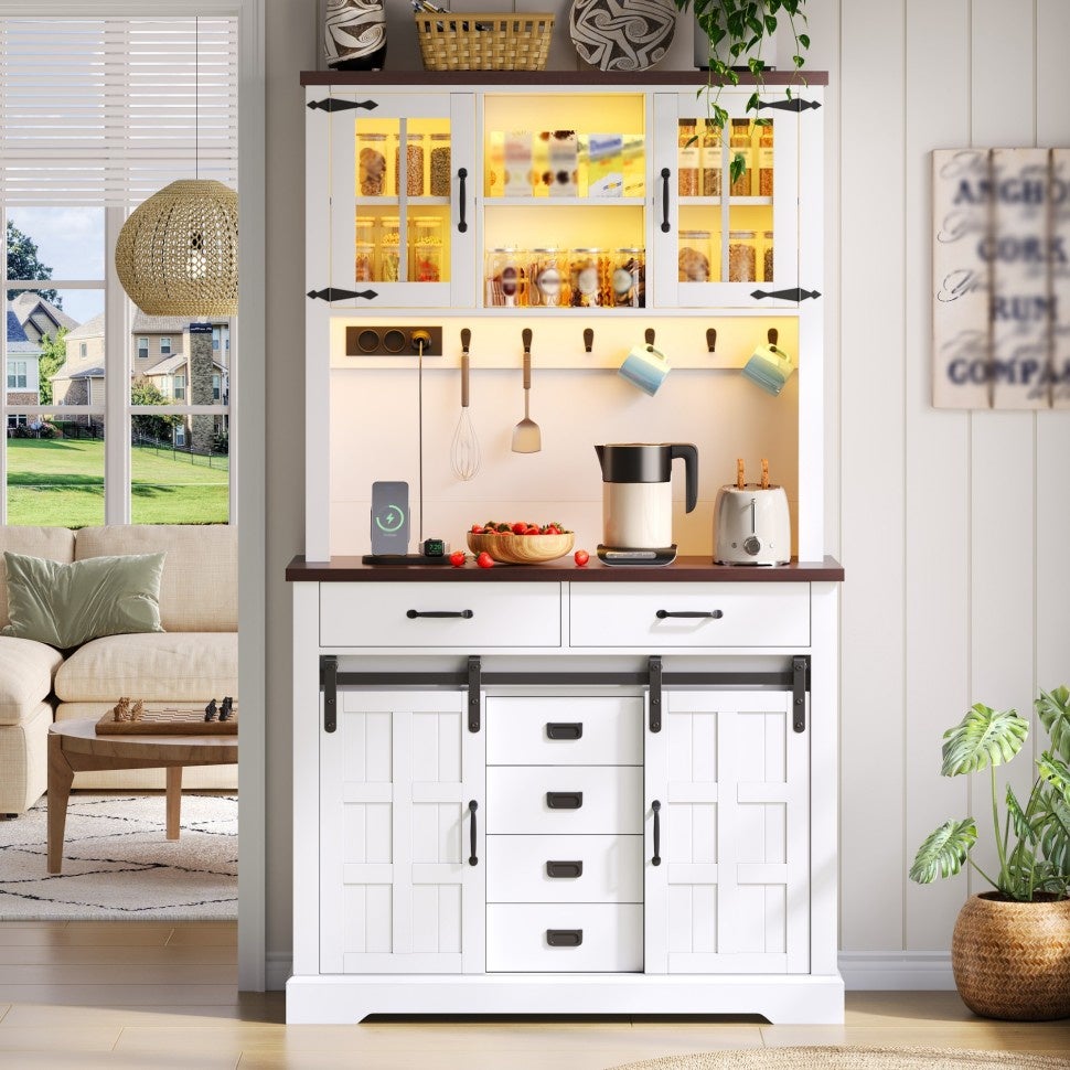 Buffet de Cuisine - 180x108x40cm - Station de Café avec Prise Intégrée ...