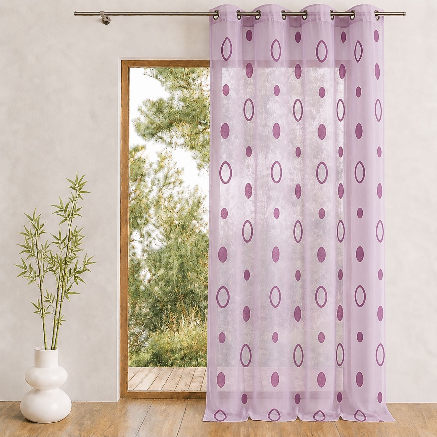 Voilage coloré motifs cercles prêt à poser - Violet parme - 140x240 cm ...