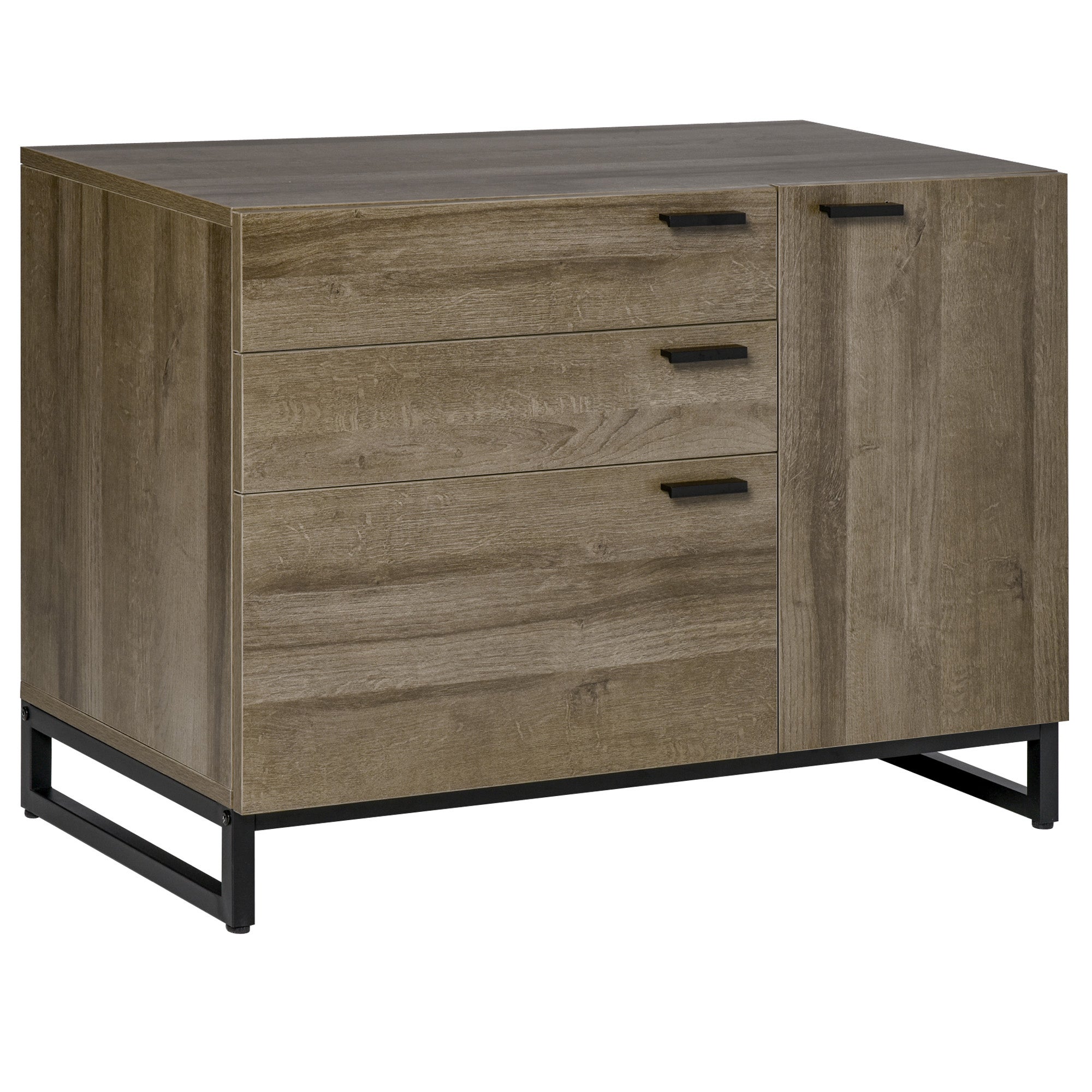 Buffet industriel 3 tiroirs placard piètement acier noir aspect bois ...