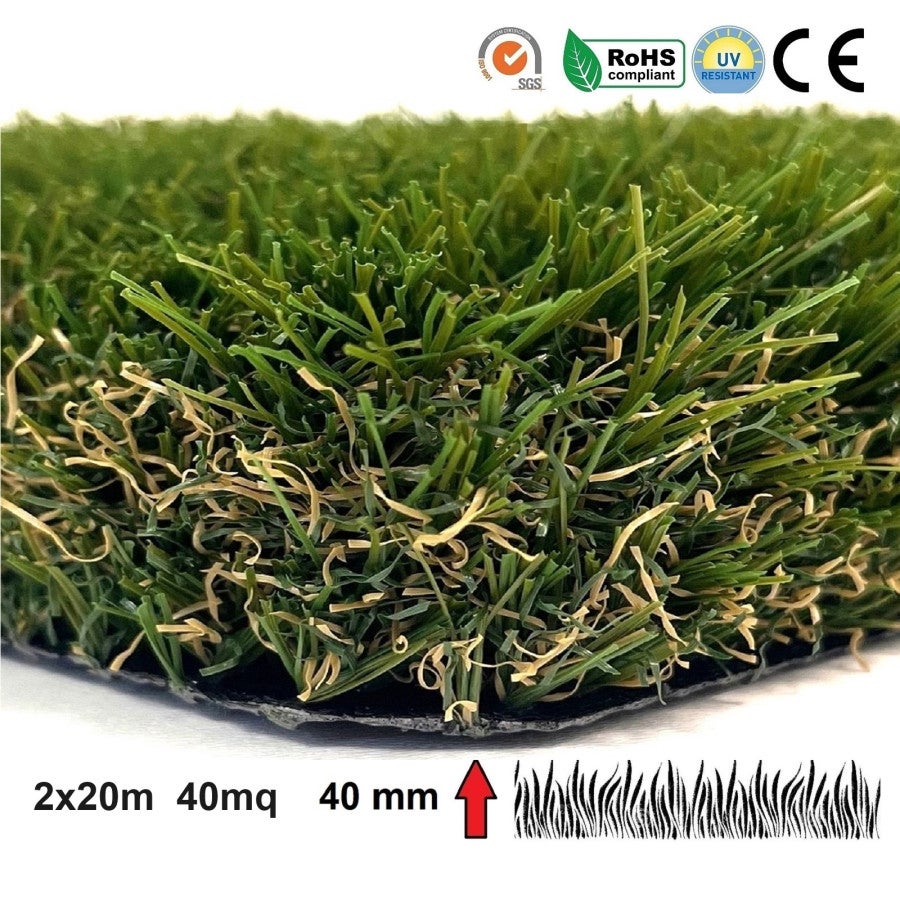 Pelouse 40 mm 2x20m gazon synthétique artificiel 4 nuances faux gazon ...