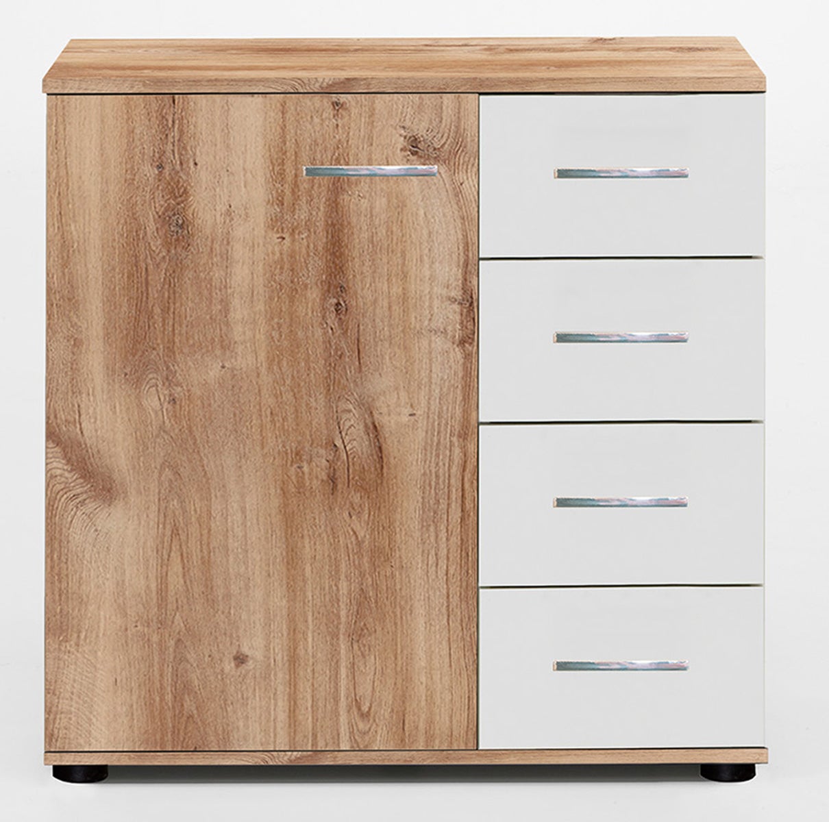 Commode en panneaux de particules de 4 tiroirs+1 porte, chêne poutre ...